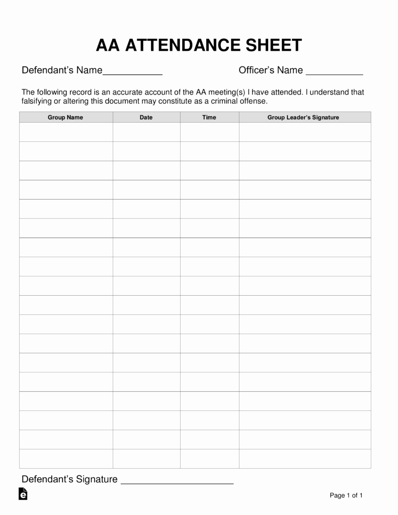 30 12 Step Meeting Attendance Sheet Example Document Template