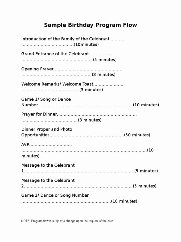 80Th Birthday Party Program Template