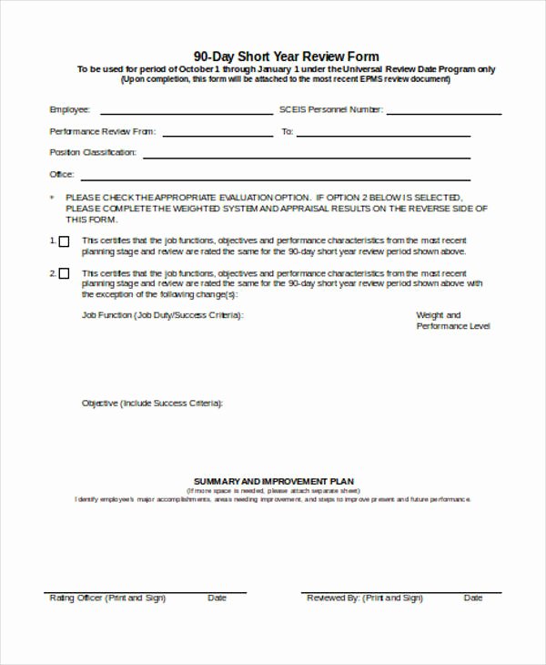 30 90 Day Employee Evaluation Form Example Document Template