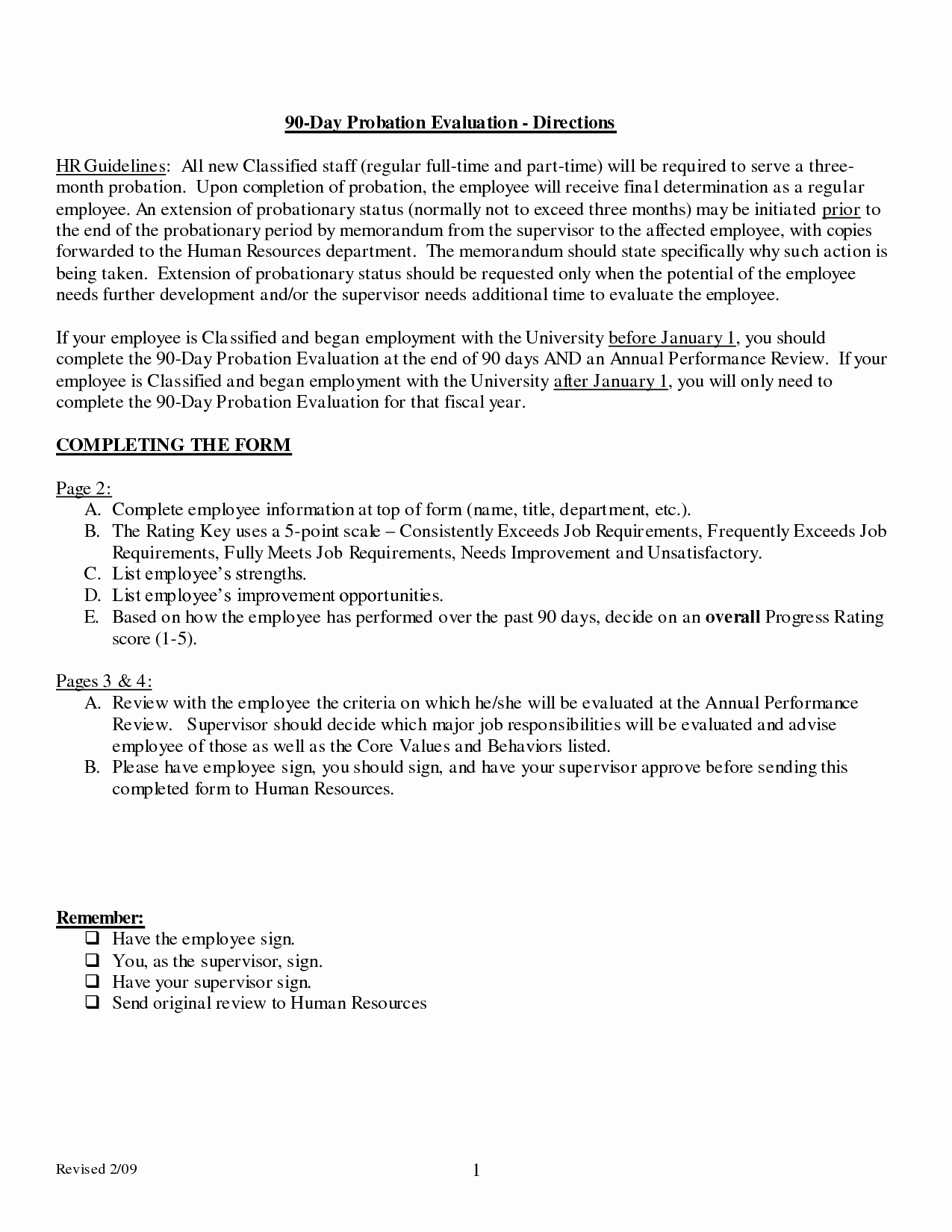 30 90 Day Employee Evaluation Form Example Document Template
