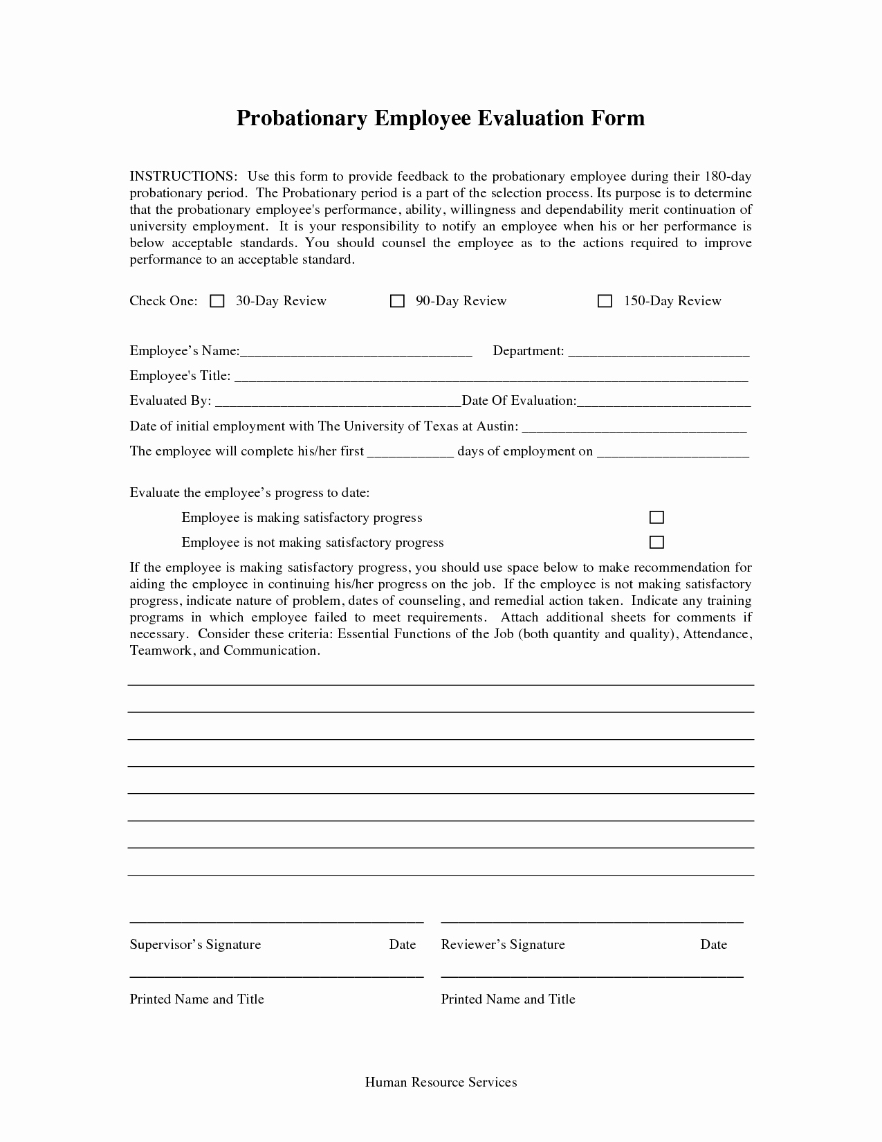 30 90 Day Evaluation Forms Example Document Template