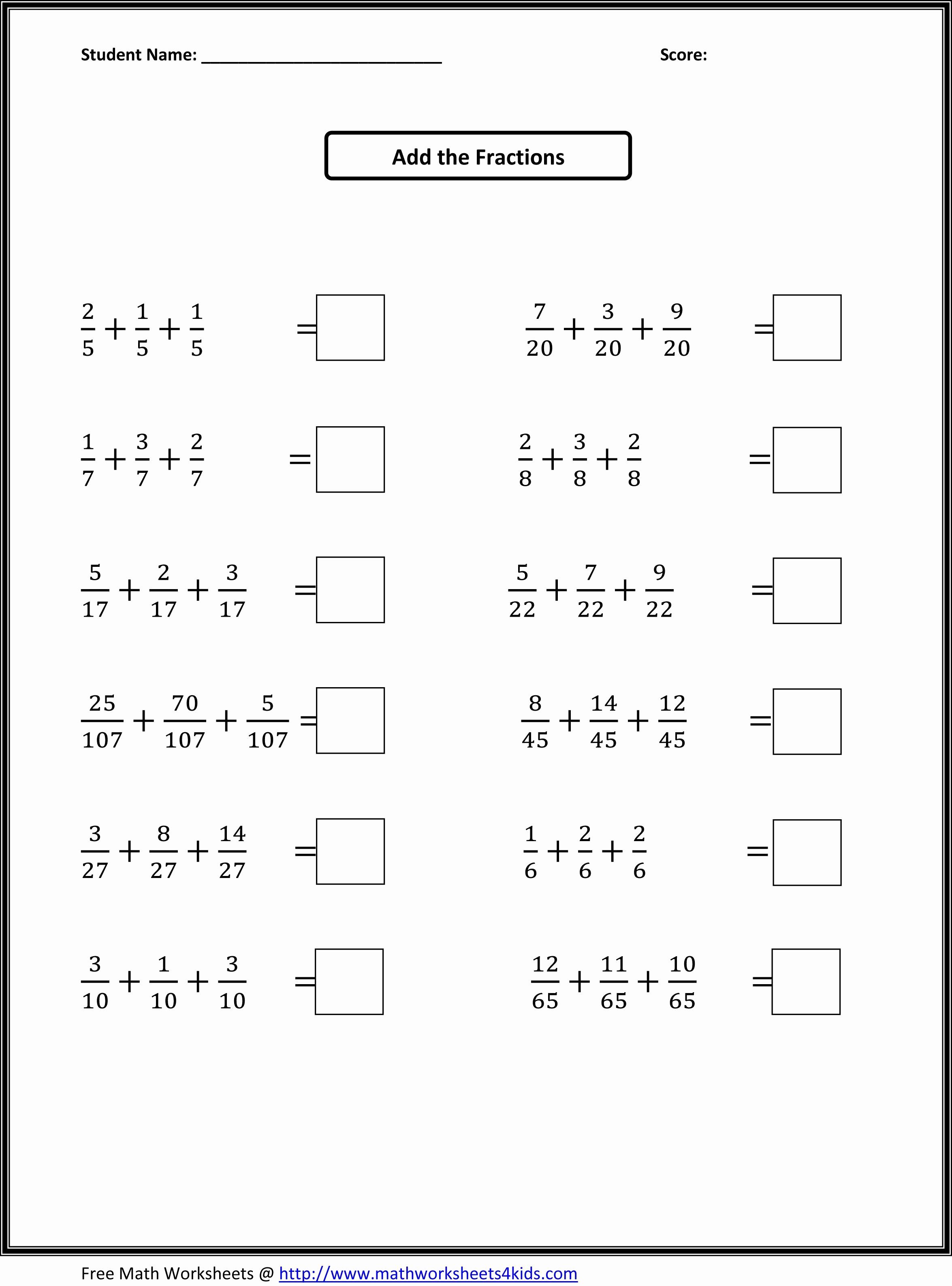 30 Adding Fractions Worksheets Example Document Template