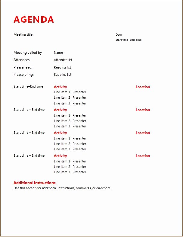 30 Agenda With Time Slots Example Document Template