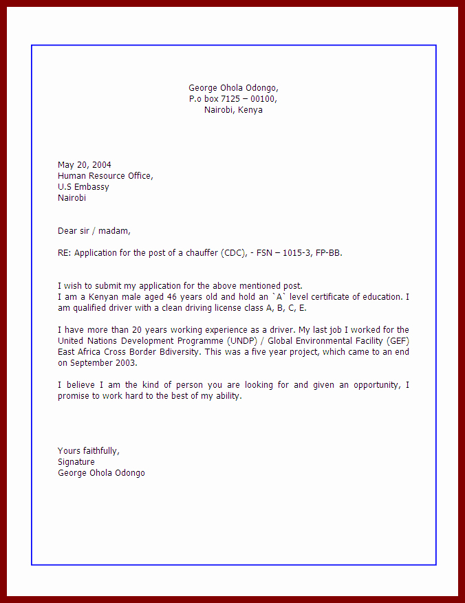30 Application For A Job Letter Example Document Template