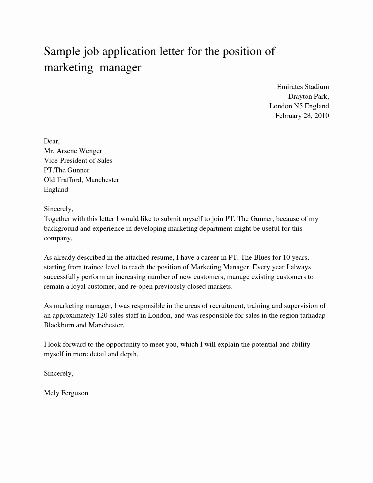 30 Applying For Job Letters Example Document Template