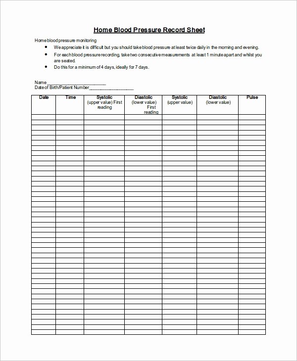 30 Blood Pressure Record Sheet Example Document Template