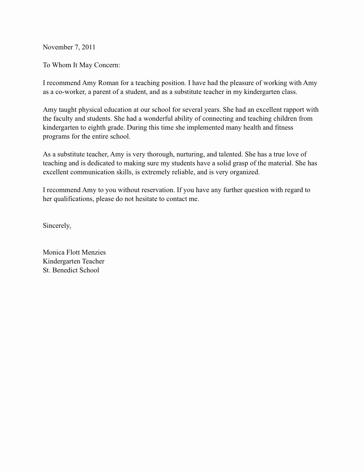 30 Daycare Letter Of Recommendation Example Document Template 30 Daycare Letter Of Recommendation Example Document Template