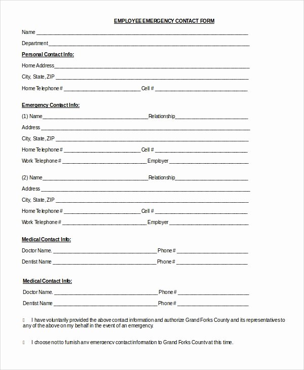 Printable Simple Emergency Contact Form