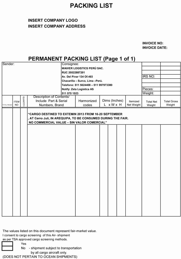 30 Export Packing List Template Example Document Template