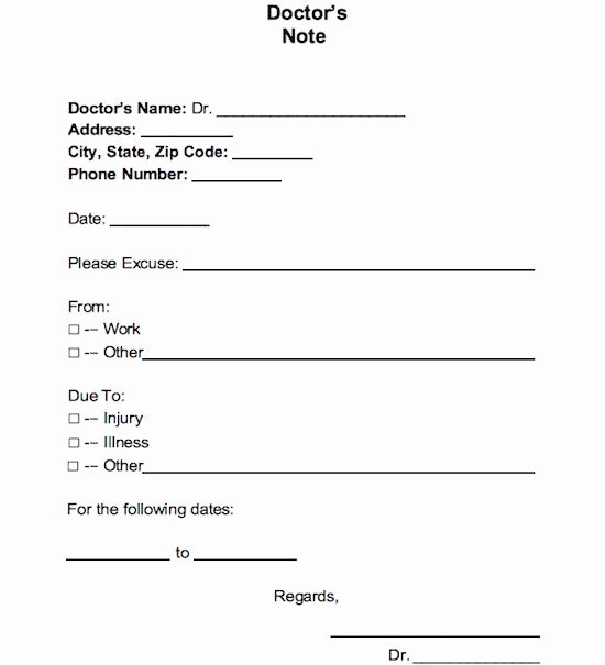 30 Fake Doctors Excuse For Work Example Document Template