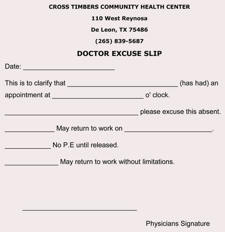 30 Fake Doctors Excuse For Work Example Document Template