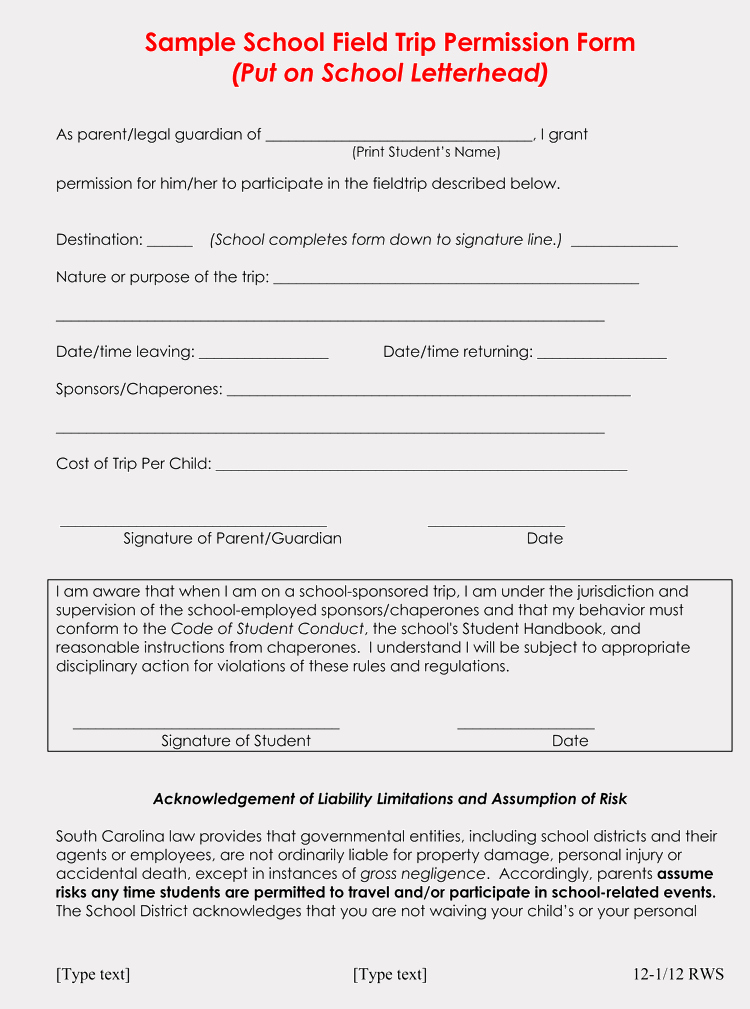 30 Field Trip Permission Form Example Document Template