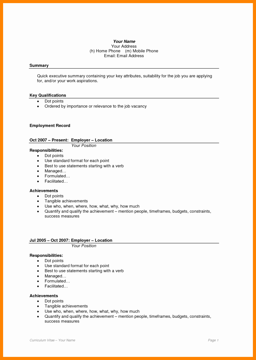 30 Format For Curriculum Vitae Example Document Template 30 Format For Curriculum Vitae Example Document Template
