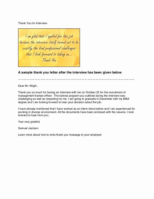 30 Letter After An Interview Example Document Template