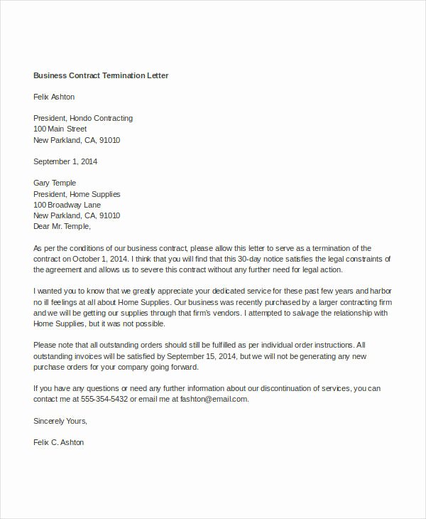 30 Letter To Discontinue Service Example Document Template