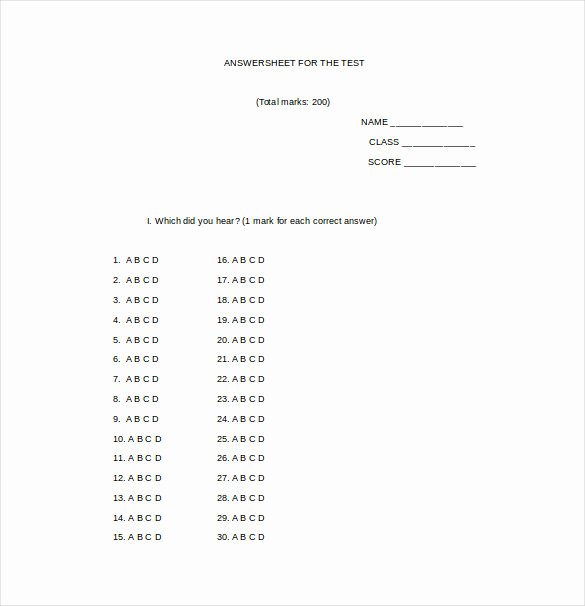 30 Multiple Choice Answer Sheet Example Document Template