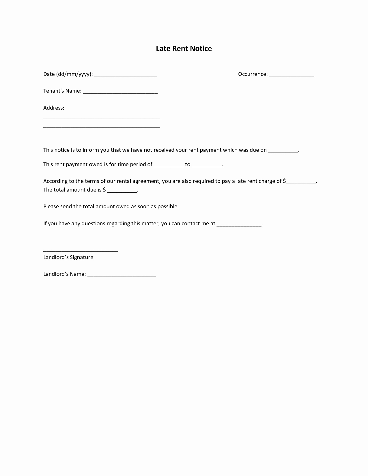 30 Past Due Rent Letter Example Document Template