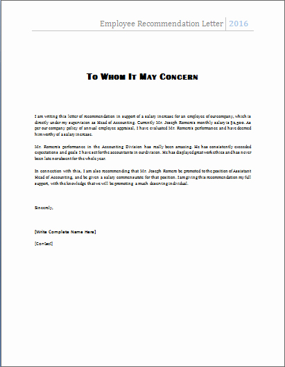 30 Reference Letter Template For Employee Example Document Template