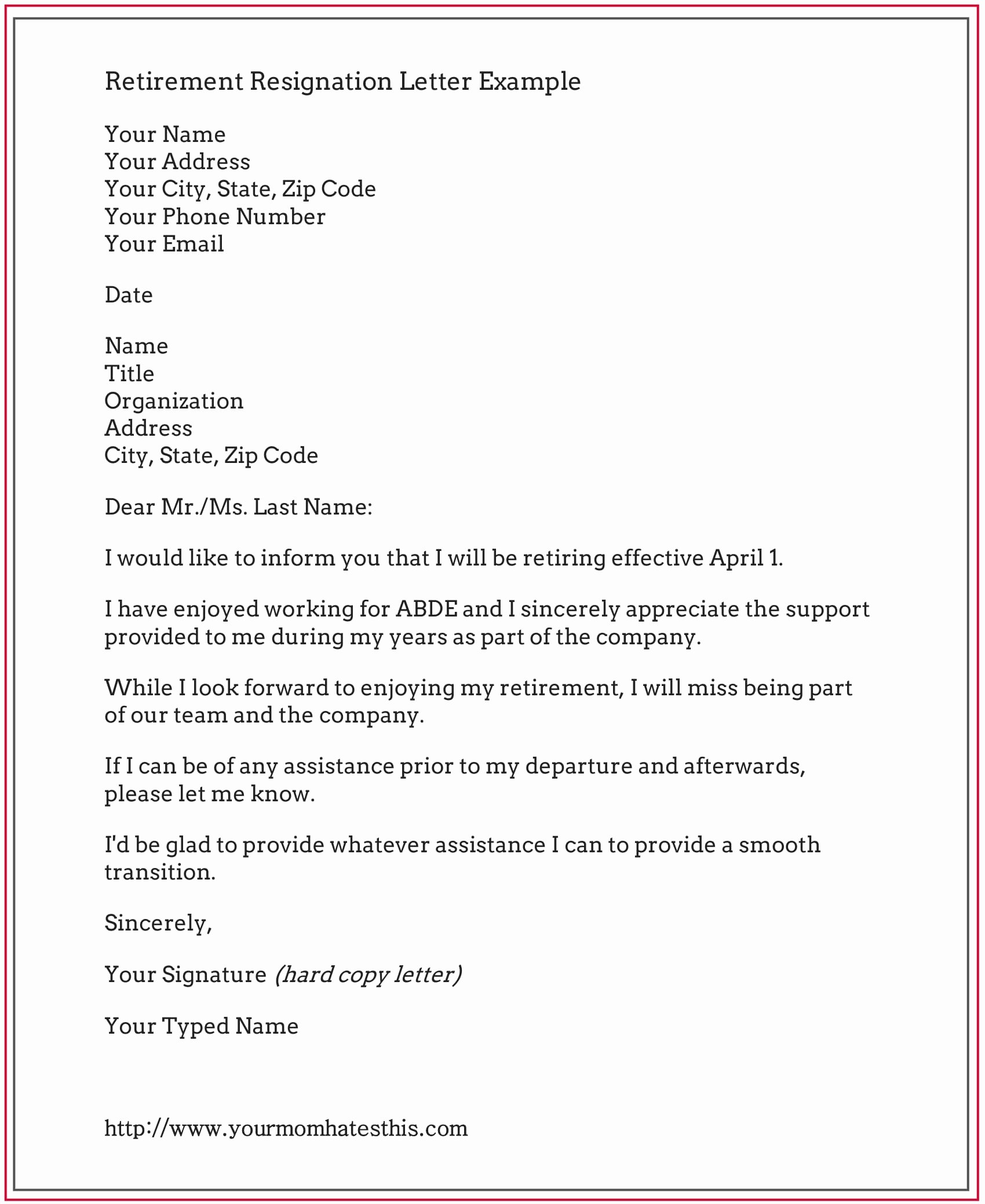 Retirement Resignation Letter Template Free Of 8 Best Of Free Printable
