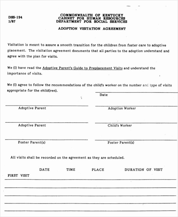 30 Sample Child Visitation Agreement Example Document Template