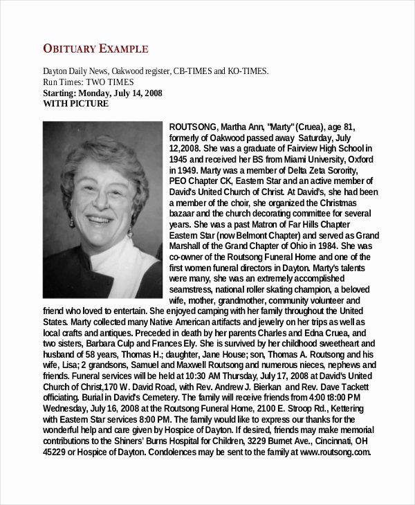 30 Samples Of Obituaries For Mother Example Document Template