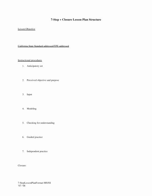 30 Seven Step Lesson Plan Example Document Template