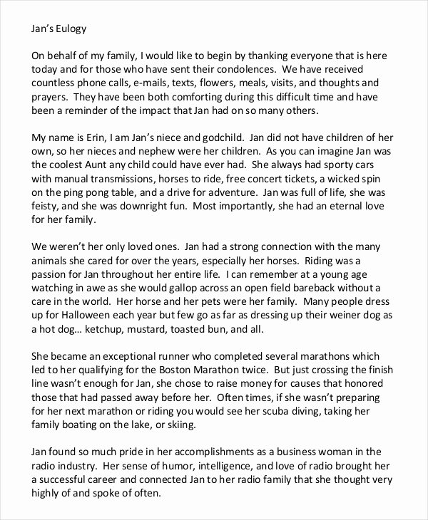 30 Short Simple Eulogy Examples Example Document Template