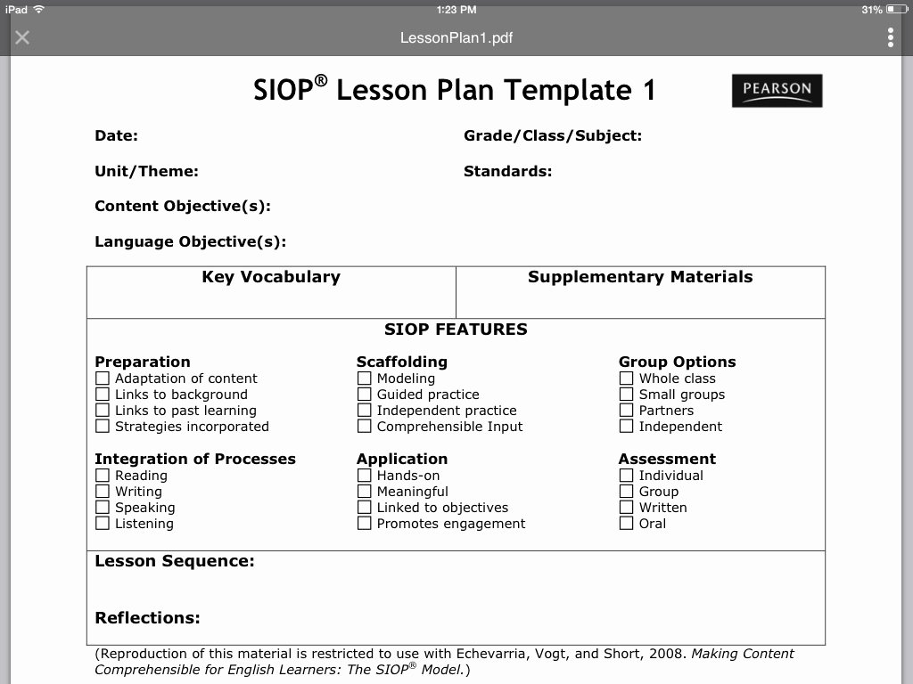 30 Siop Lesson Plan Templates Example Document Template