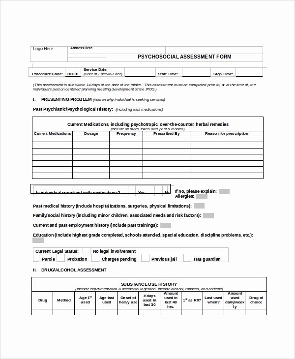 30 social Work assessment Form Example Document Template