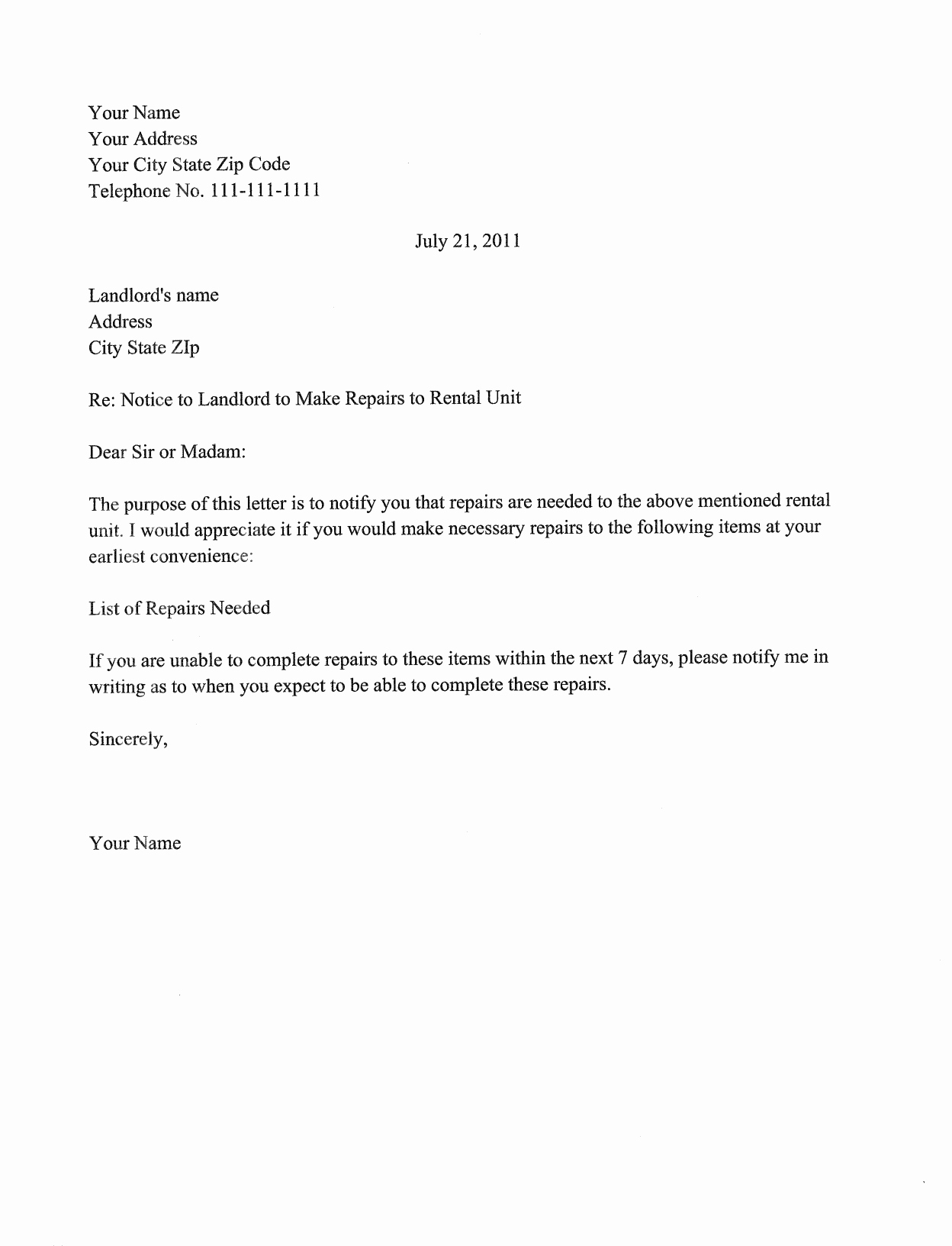30 Tenant Letter To Landlord Example Document Template