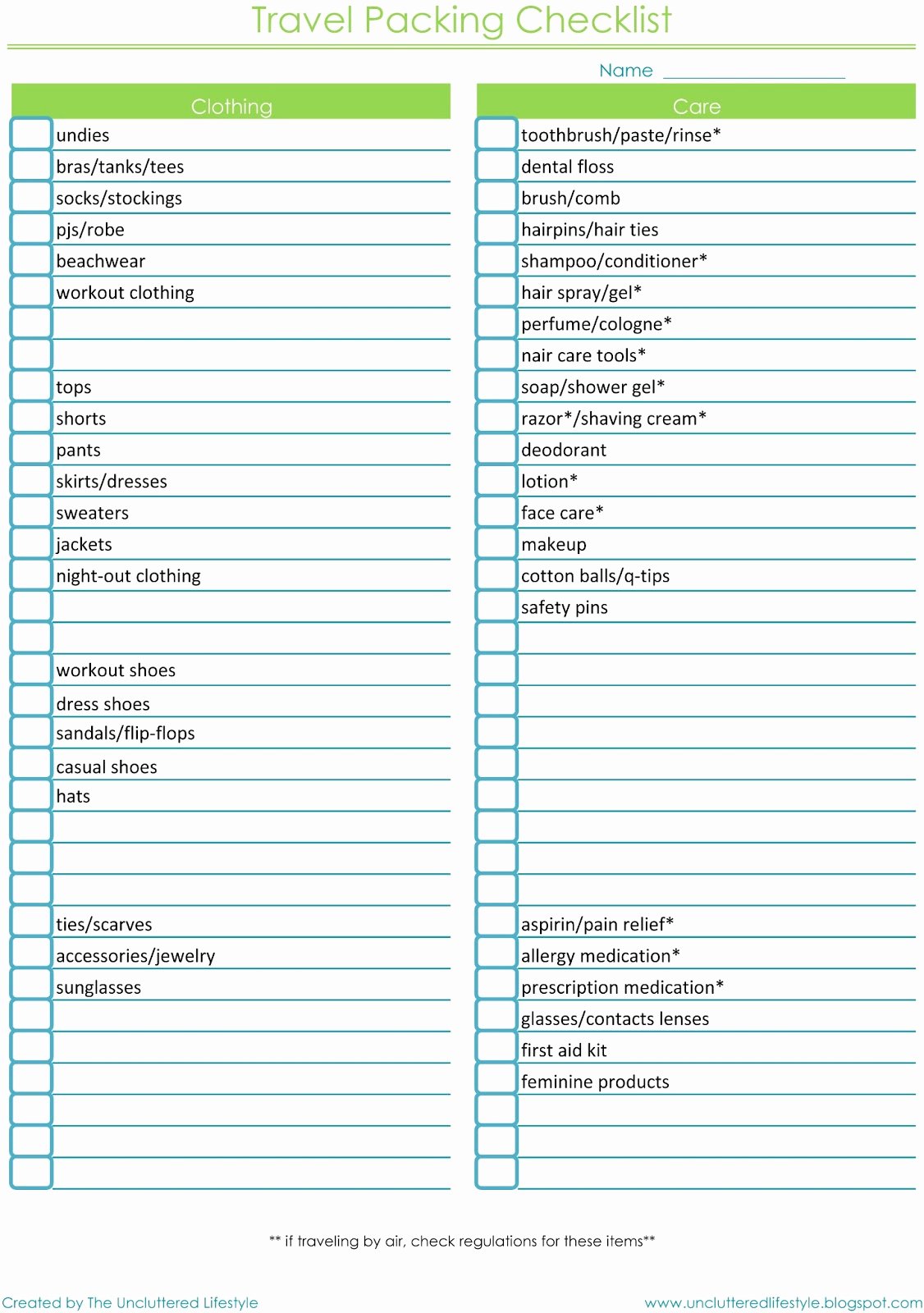 30 Travel Packing List Example Document Template