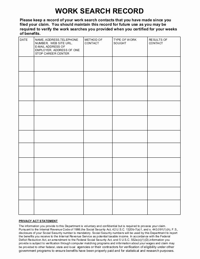 30 Unemployment Job Search Log Template Example Document Template
